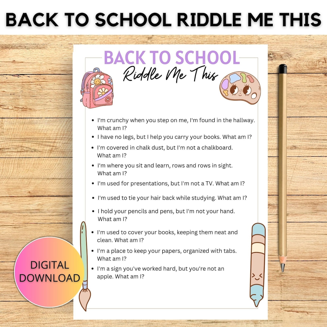 Riddle Me This Printable Game| Back to School Theme for Kids ...