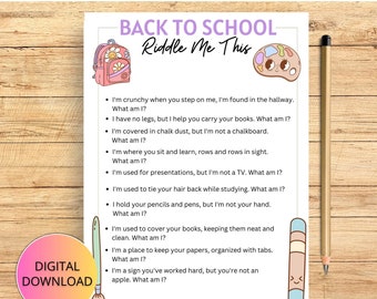 Back to School Riddle Me This Printable Game, Printable Back to School ...