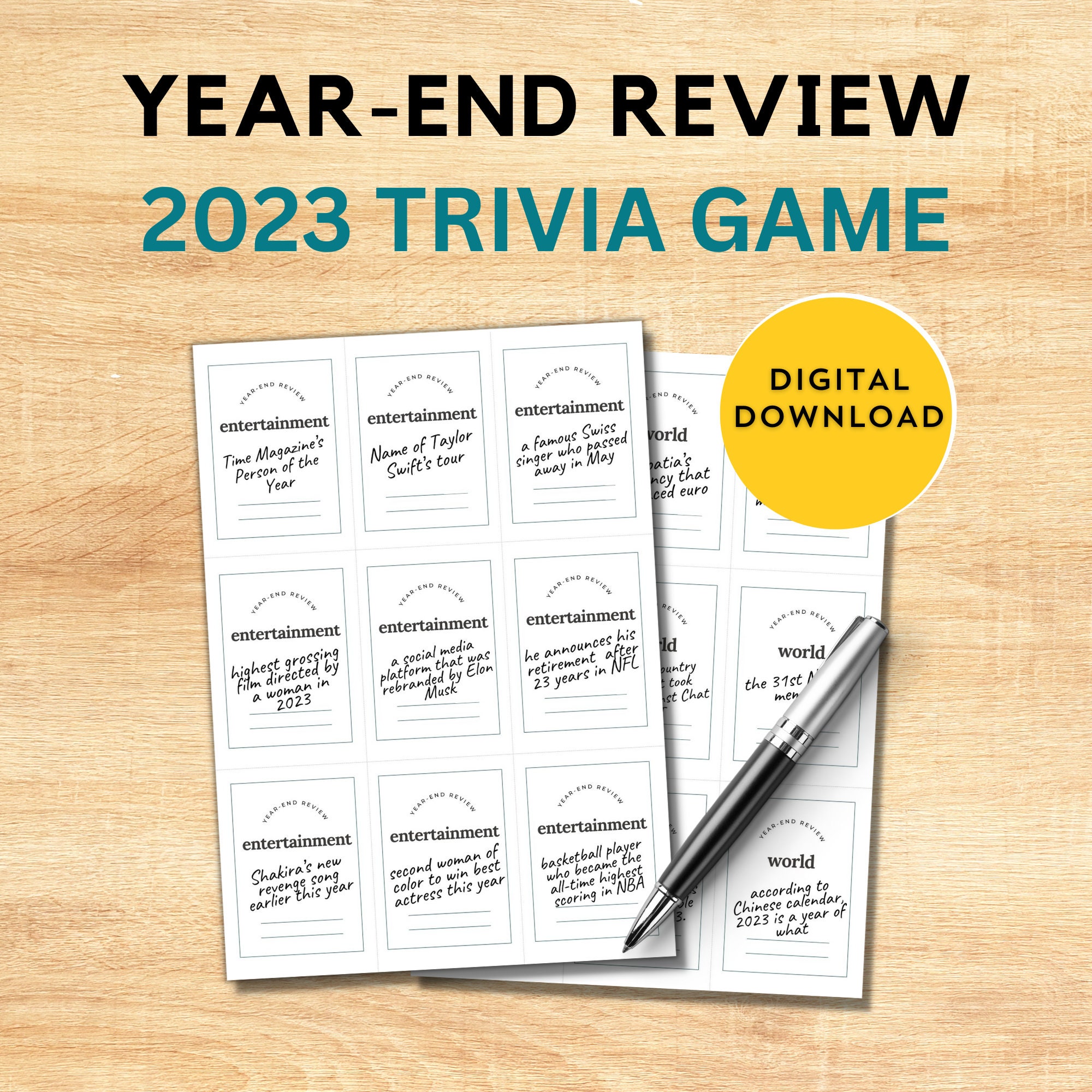 End of the Year 2023 Trivia Game | Quiz Question Family Printable Game ...