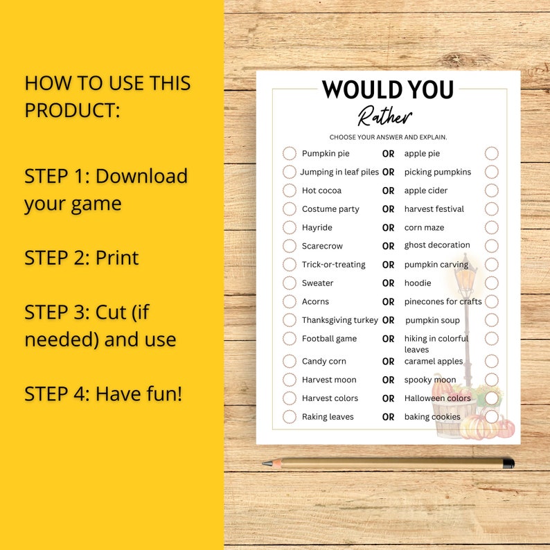 Would You Rather Question Game for Kids Autumn Theme | Printable Game ...