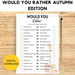 Would You Rather Question Game for Kids Autumn Theme | Printable Game ...