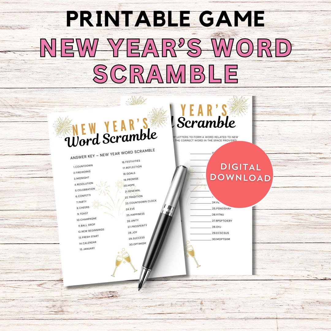 Printable New Years Word Scramble | Word Jumble Puzzle | New Year’s Eve Party Game | New Year's ...
