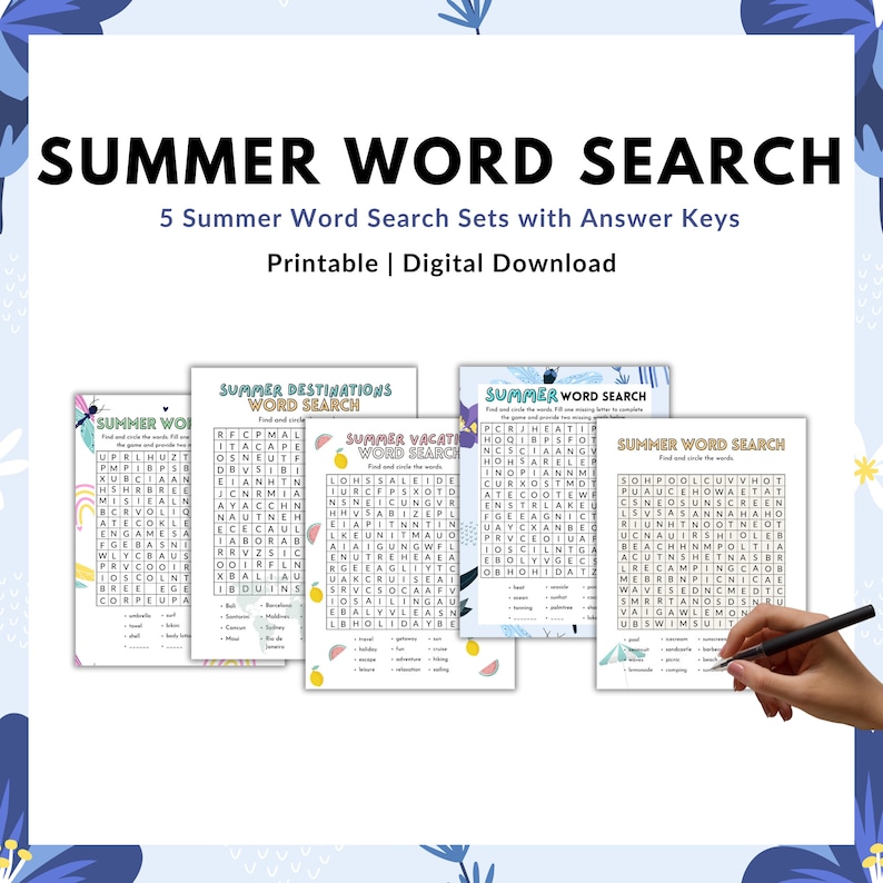 Summer Word Search Printable Fun Summer Games Summer - Etsy