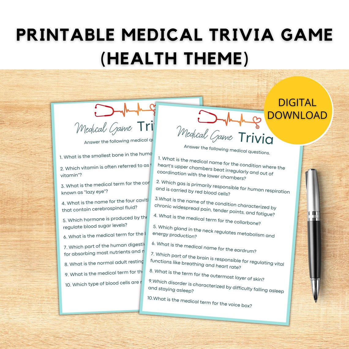 Medical Trivia Game|printable Medical Games Party|nurse Doctor Games ...