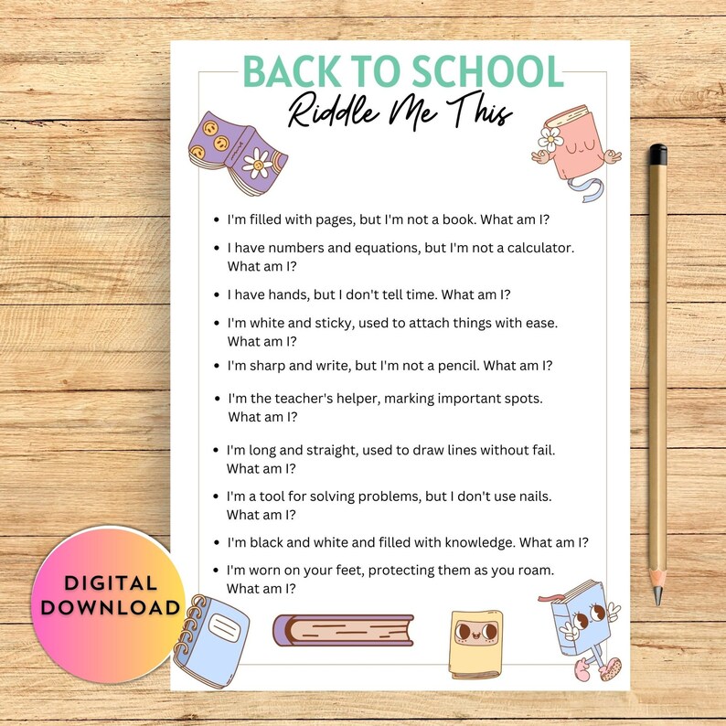 Riddle Me This Printable Game| Back to School Theme for Kids ...