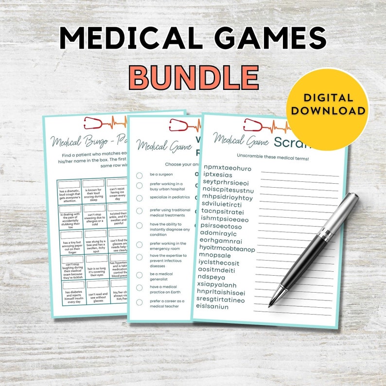 Medical Game Bundle Printable | Nurses Doctors Party Game | Hospital ...