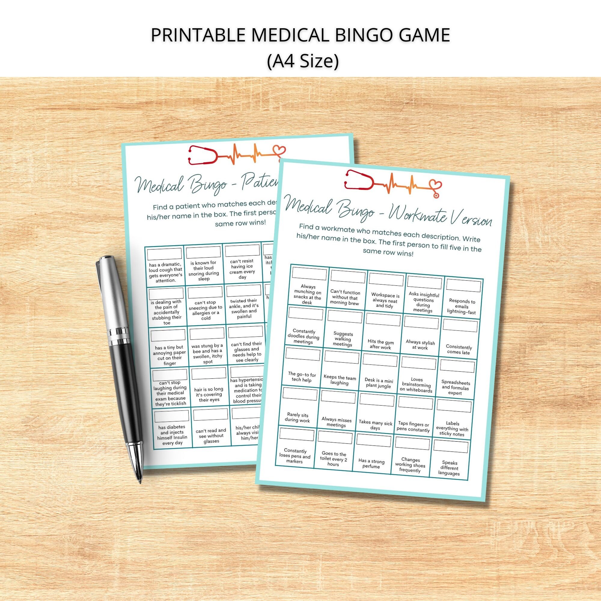 Medical Bingo Printable Game | Game for Nurses Doctors | Nurses Party ...