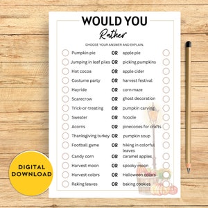 Would You Rather Question Game for Kids Autumn Theme | Printable Game ...