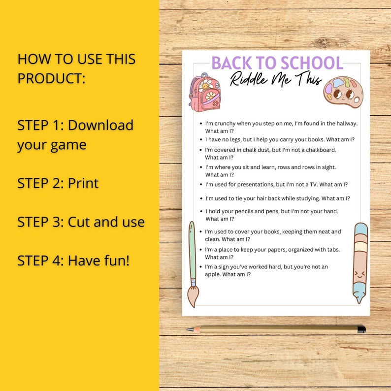 Riddle Me This Printable Game| Back to School Theme for Kids ...