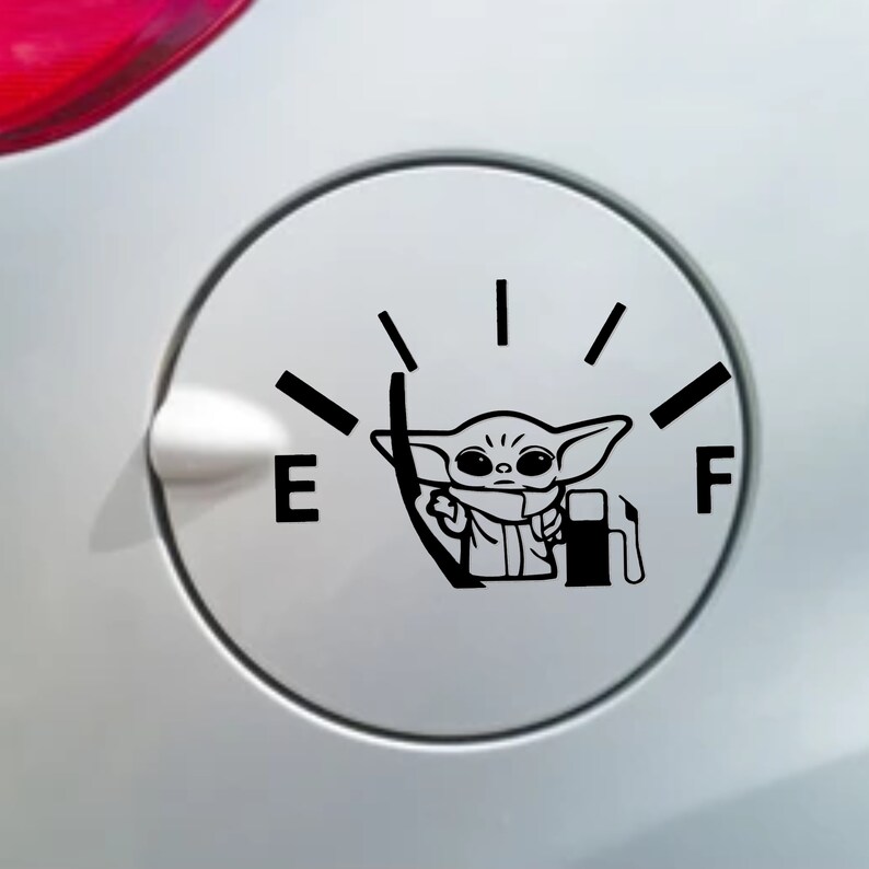 Funny Car Sticker Grogu Pulling Back Gas Fuel Cap Car Sticker Colour ...
