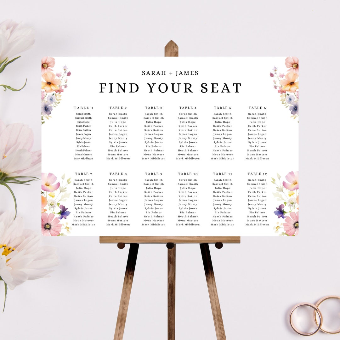 Wild Flower Seating Chart, INSTANT DOWNLOAD, Editable Seating Chart ...