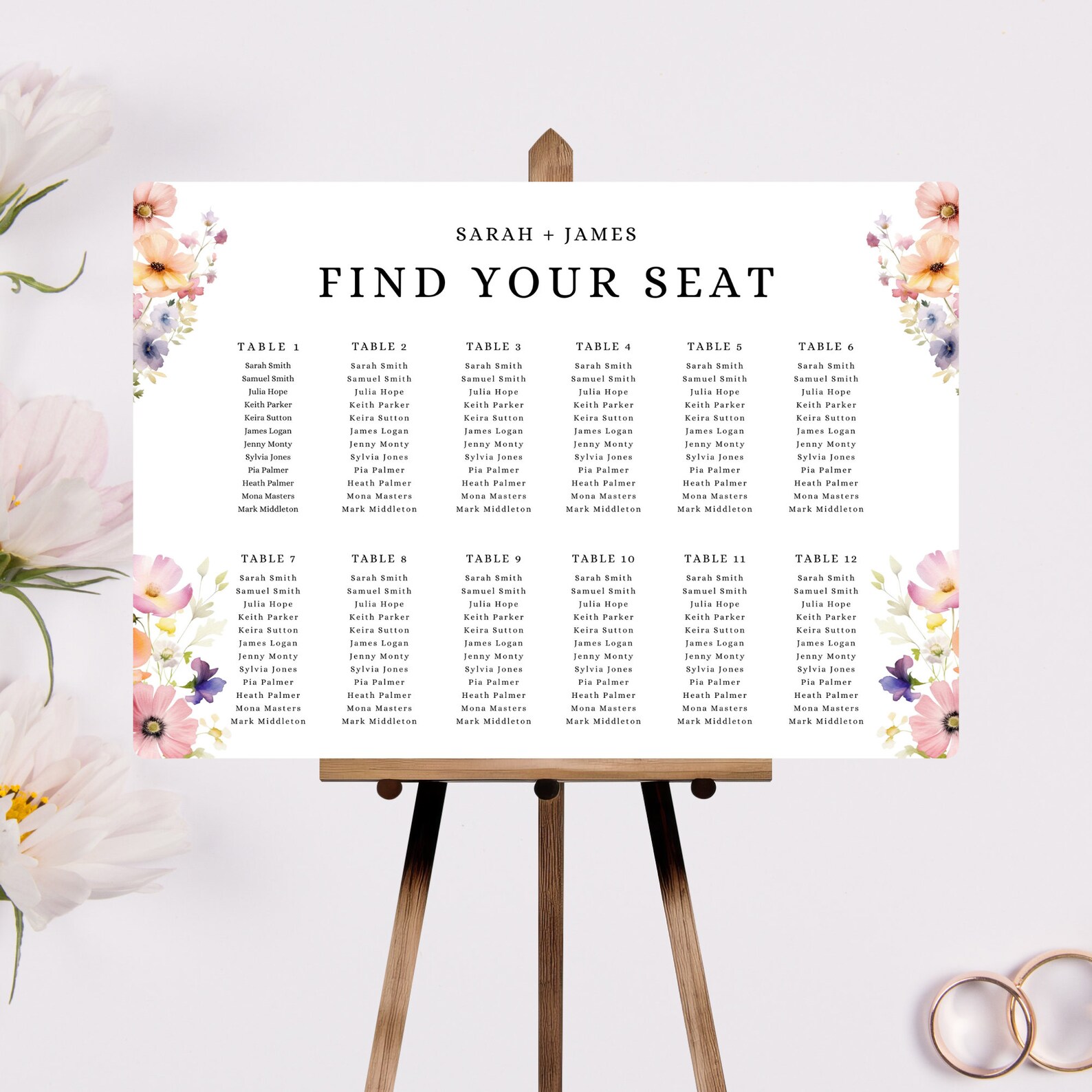 Wild Flower Seating Chart, INSTANT DOWNLOAD, Editable Seating Chart ...