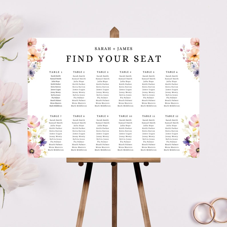 Wild Flower Seating Chart, INSTANT DOWNLOAD, Editable Seating Chart ...
