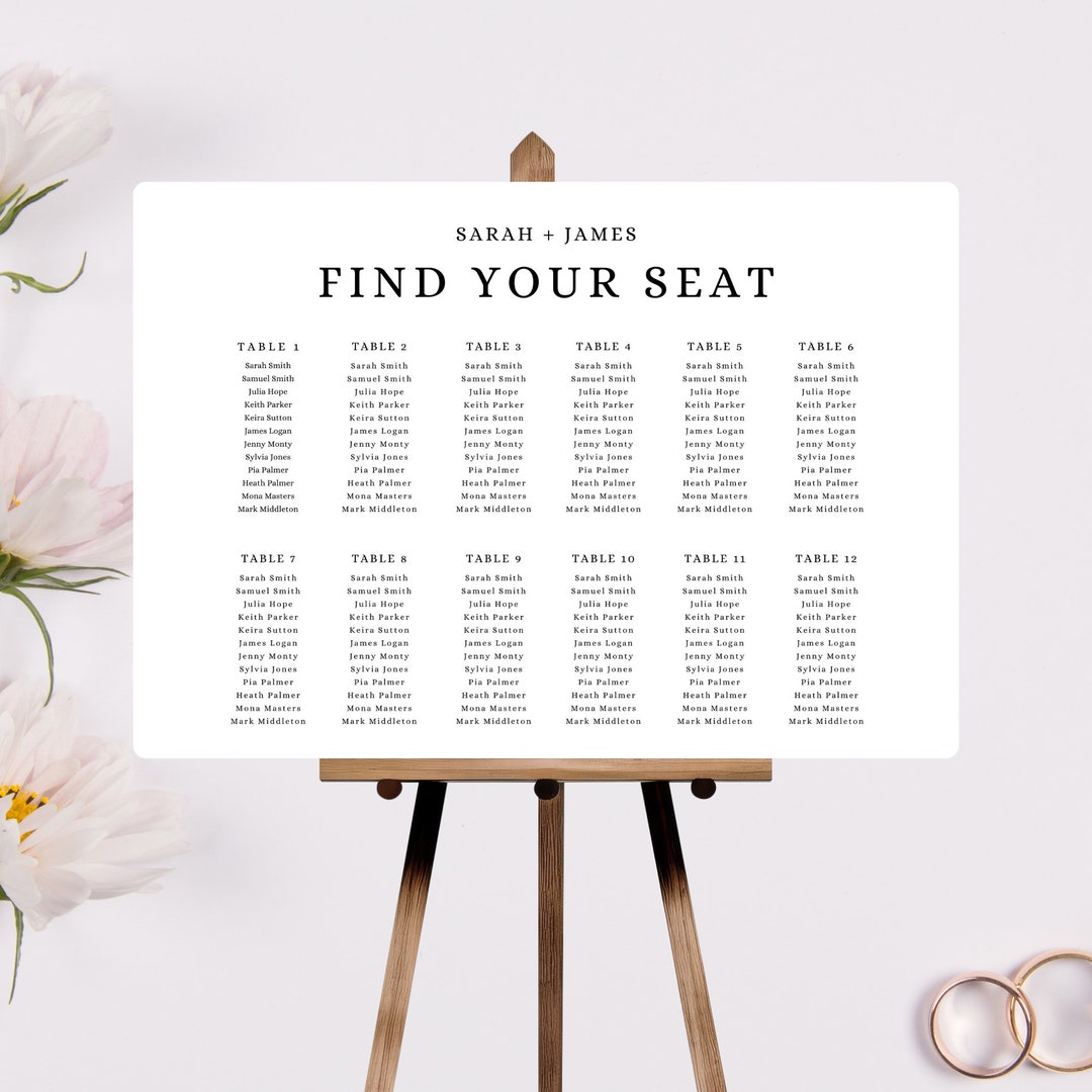 Minimalist Seating Chart, INSTANT DOWNLOAD, Editable Seating Chart ...