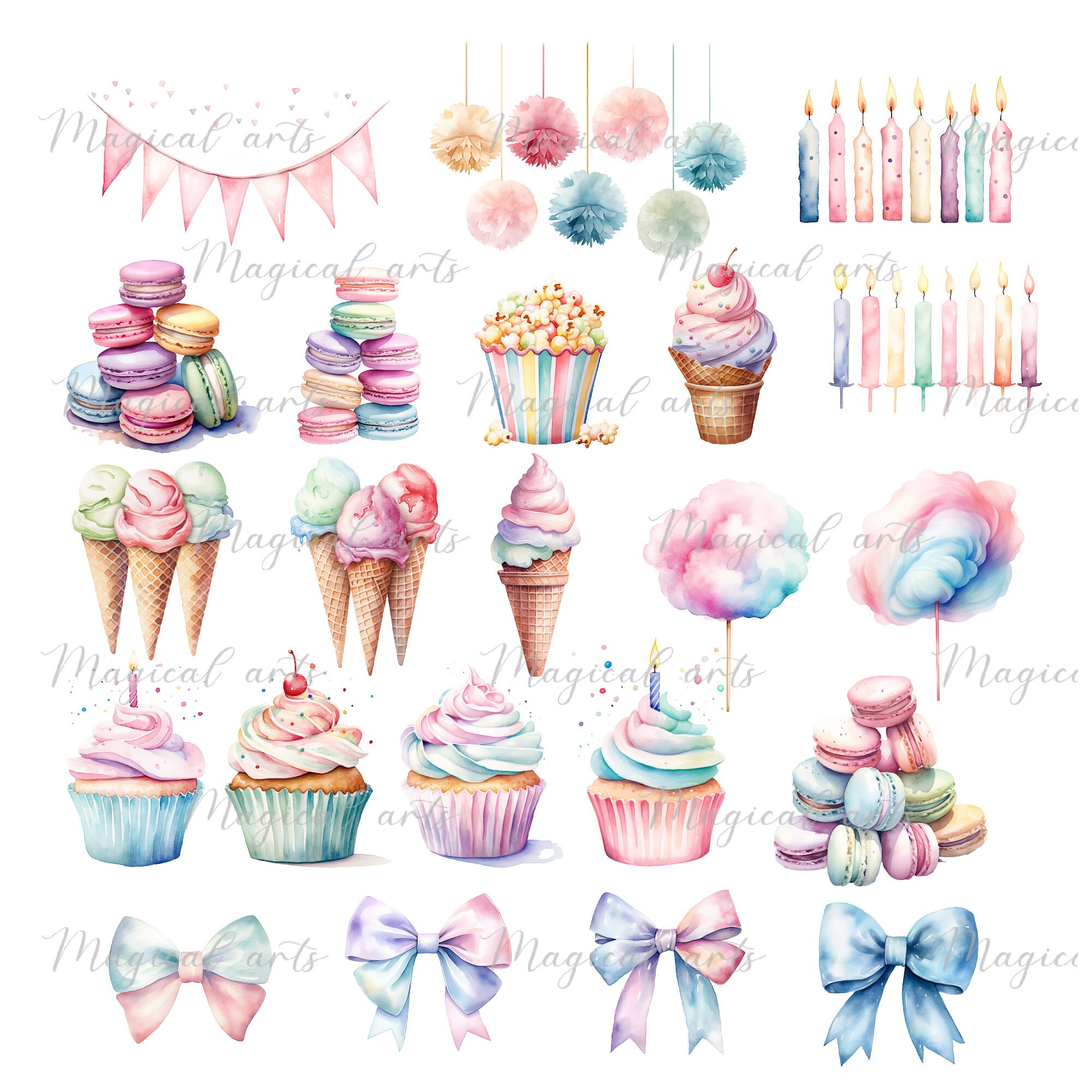 Birthday Party Watercolor Clipart Big Bundle of 84 Pcs in PNG Format ...