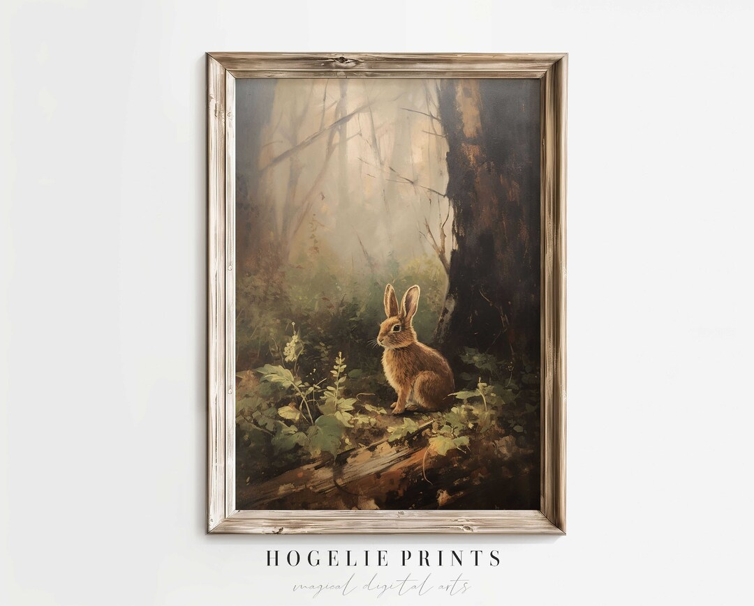 Printable Rabbit Vintage Oil Painting Enchanting Forest Animal Print ...