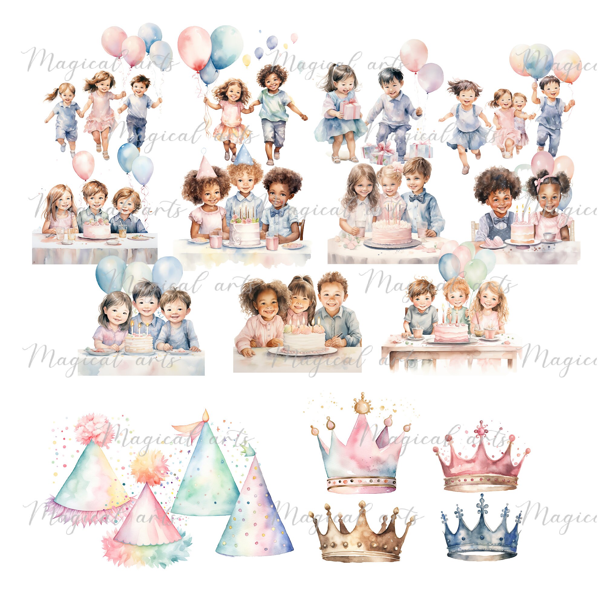 Birthday Party Watercolor Clipart Big Bundle of 84 Pcs in PNG Format ...