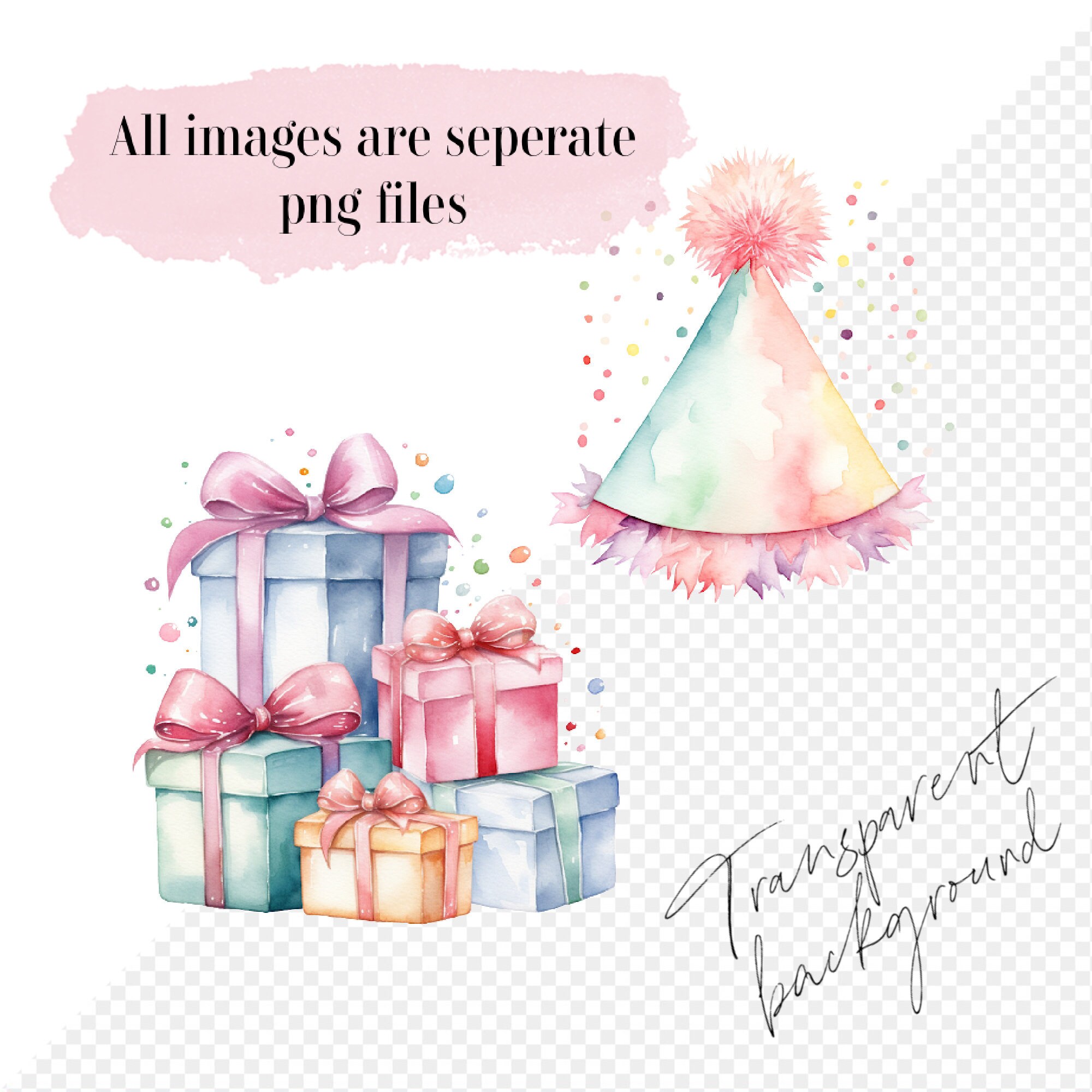 Birthday Party Watercolor Clipart Big Bundle of 84 Pcs in PNG Format ...
