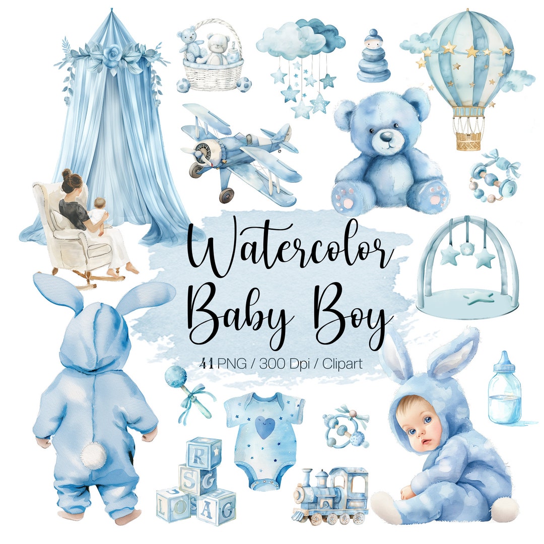 Baby Boy Blue Watercolor Clipart 41 PNG Cliparts Magical Nursery Baby ...