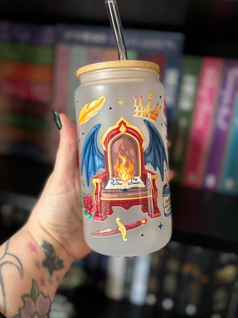 Fourth Wing My House My Chair Glass Cup: Frosted Iced Coffee Tumbler ...
