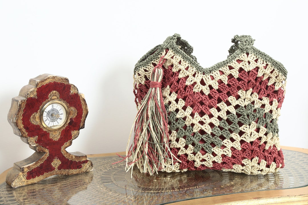 Colorful Straw Bag, Handmade Shoulder Bag, Multicolor Crochet Bag ...