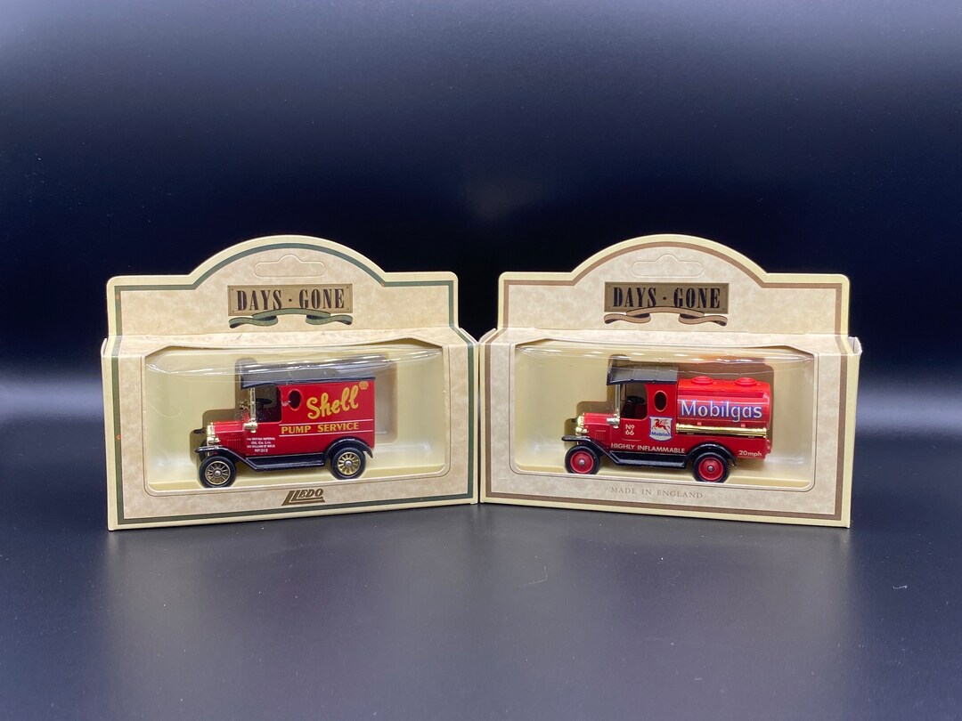 Pair of Vintage Days Gone Models by Lledo, Shell Pump Service Ford Van ...