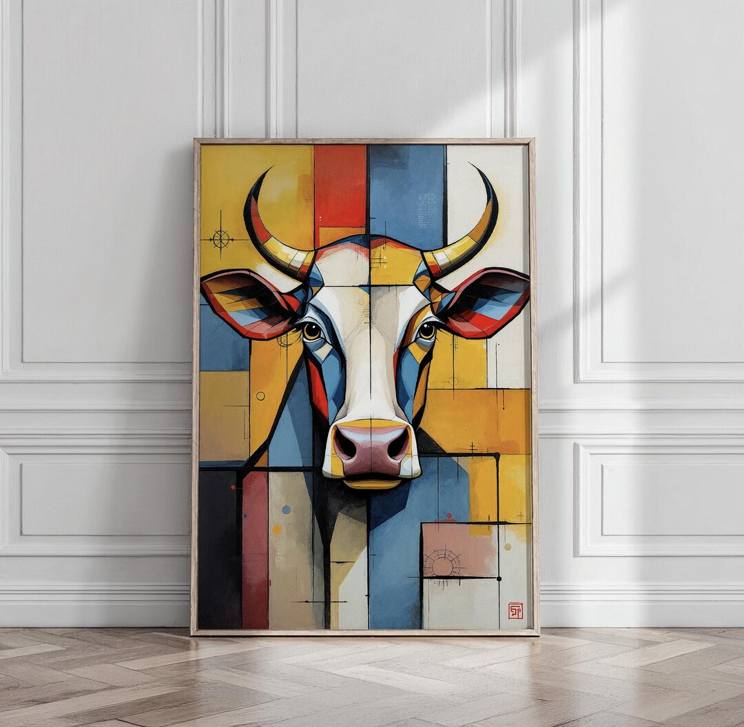 Geometric Farm Animal Wall Art, Modern Cow Digital Download, Abstract ...