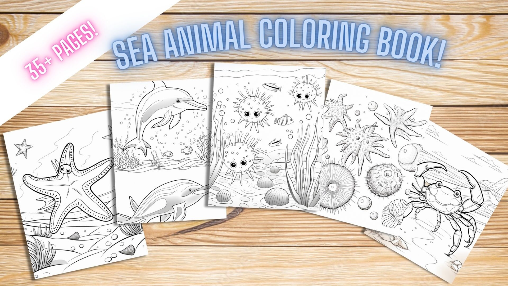 35 Page Printable Sea Animals Coloring Book for Kids, Sharks, Fish ...