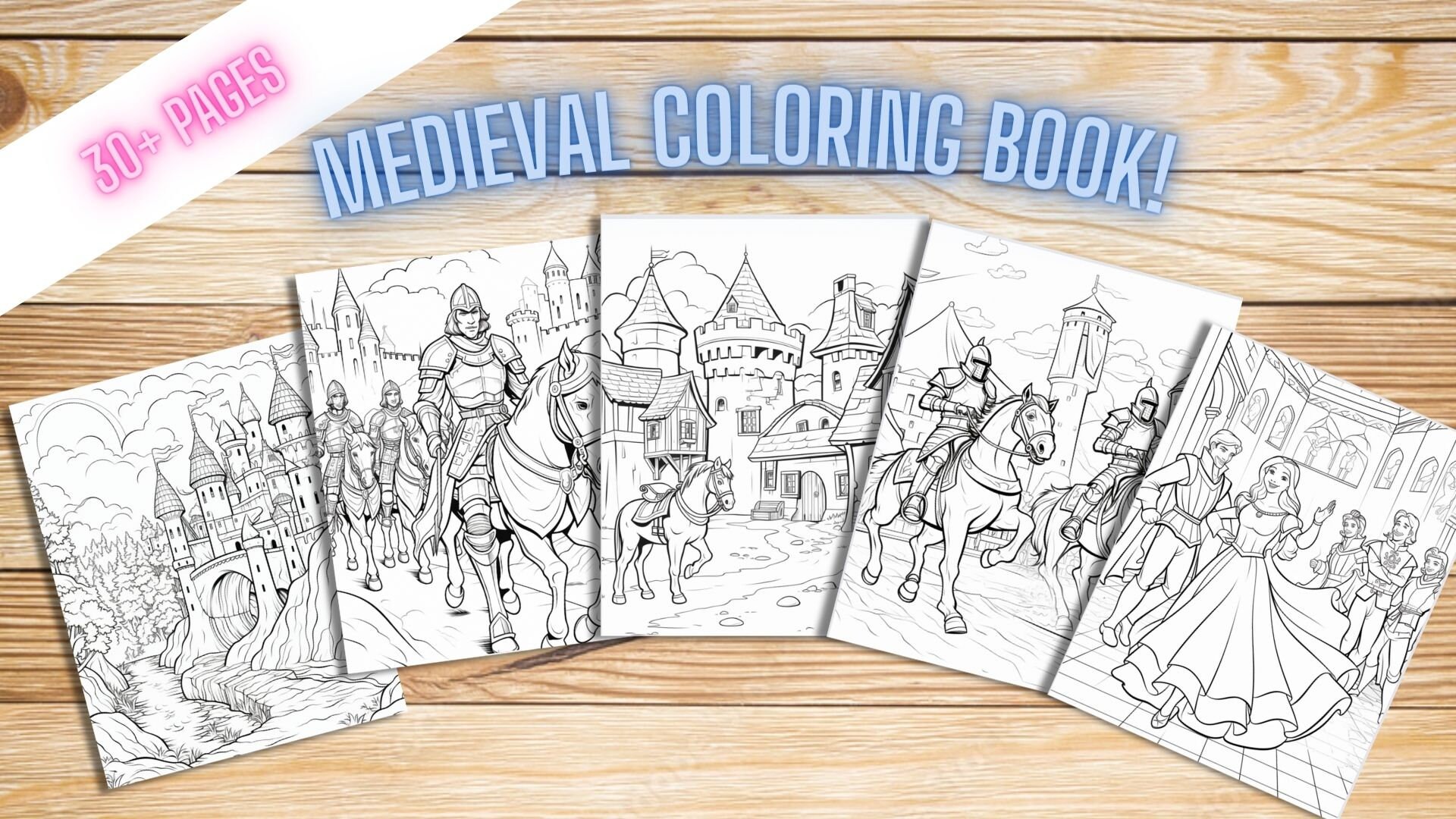 Knights & Dragons: 30 Printable Medieval Coloring Pages for Kids, Fun ...