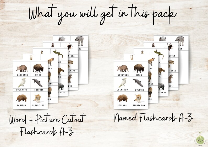 Flash Cards Montessori Cards Wild Animals A-Z Montessori Materials ...