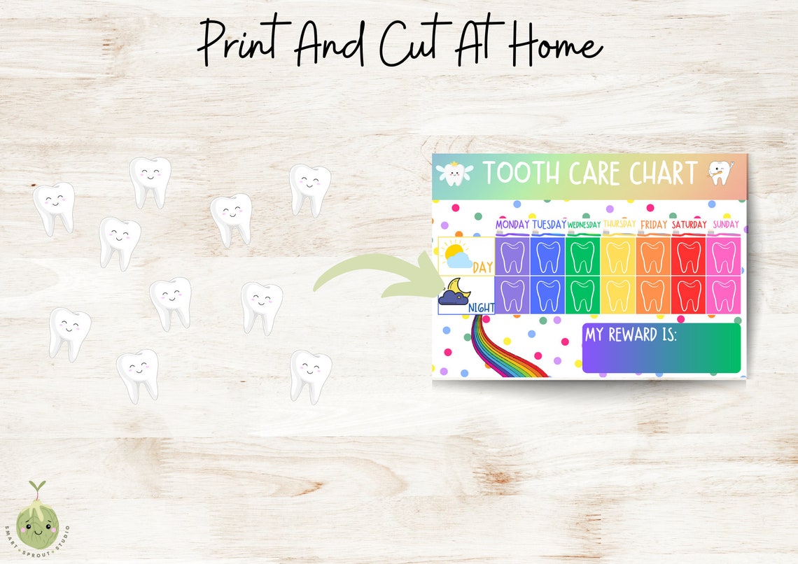 Tooth Brushing Chart Printable Teeth Care Schedule Daily Care Chart for ...
