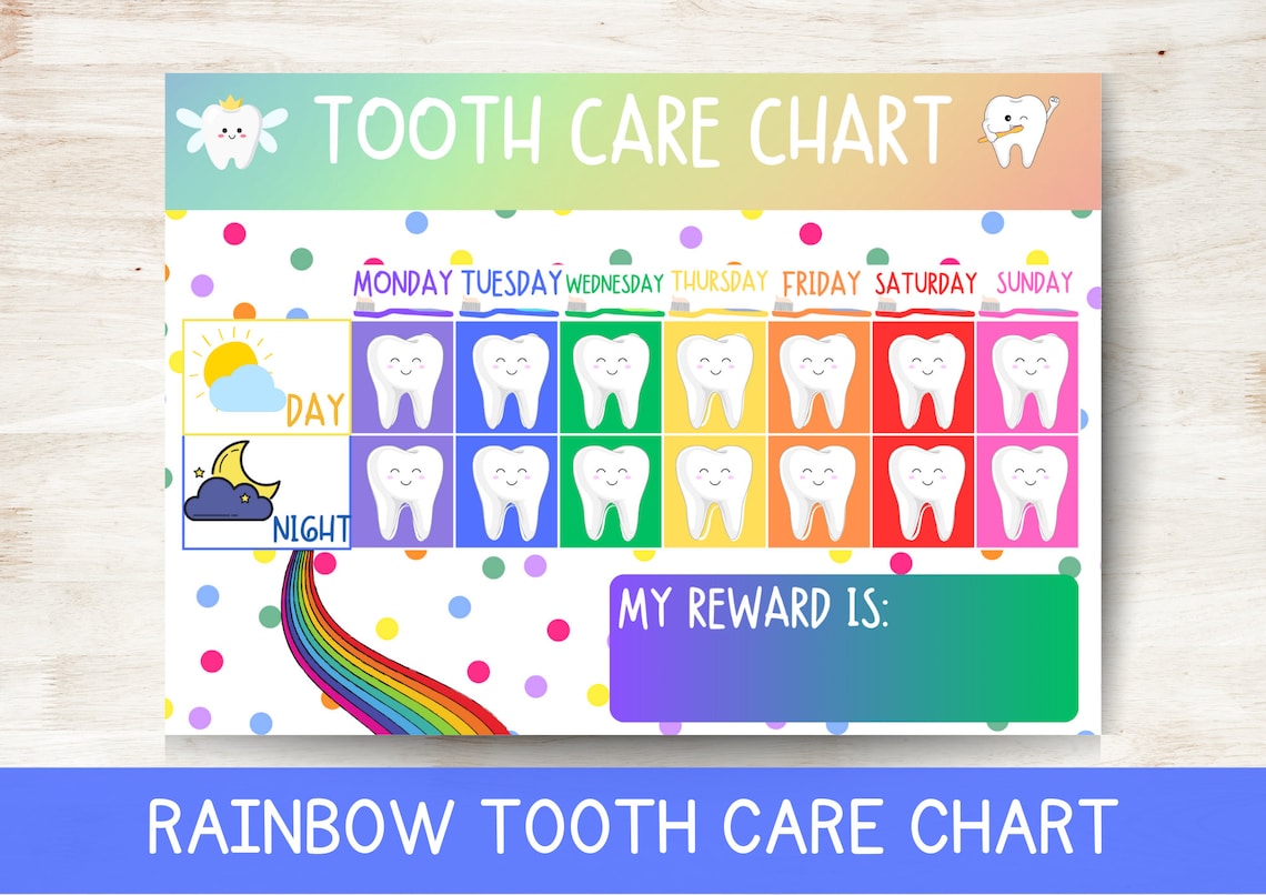 Tooth Brushing Chart Printable Teeth Care Schedule Daily Care Chart for ...