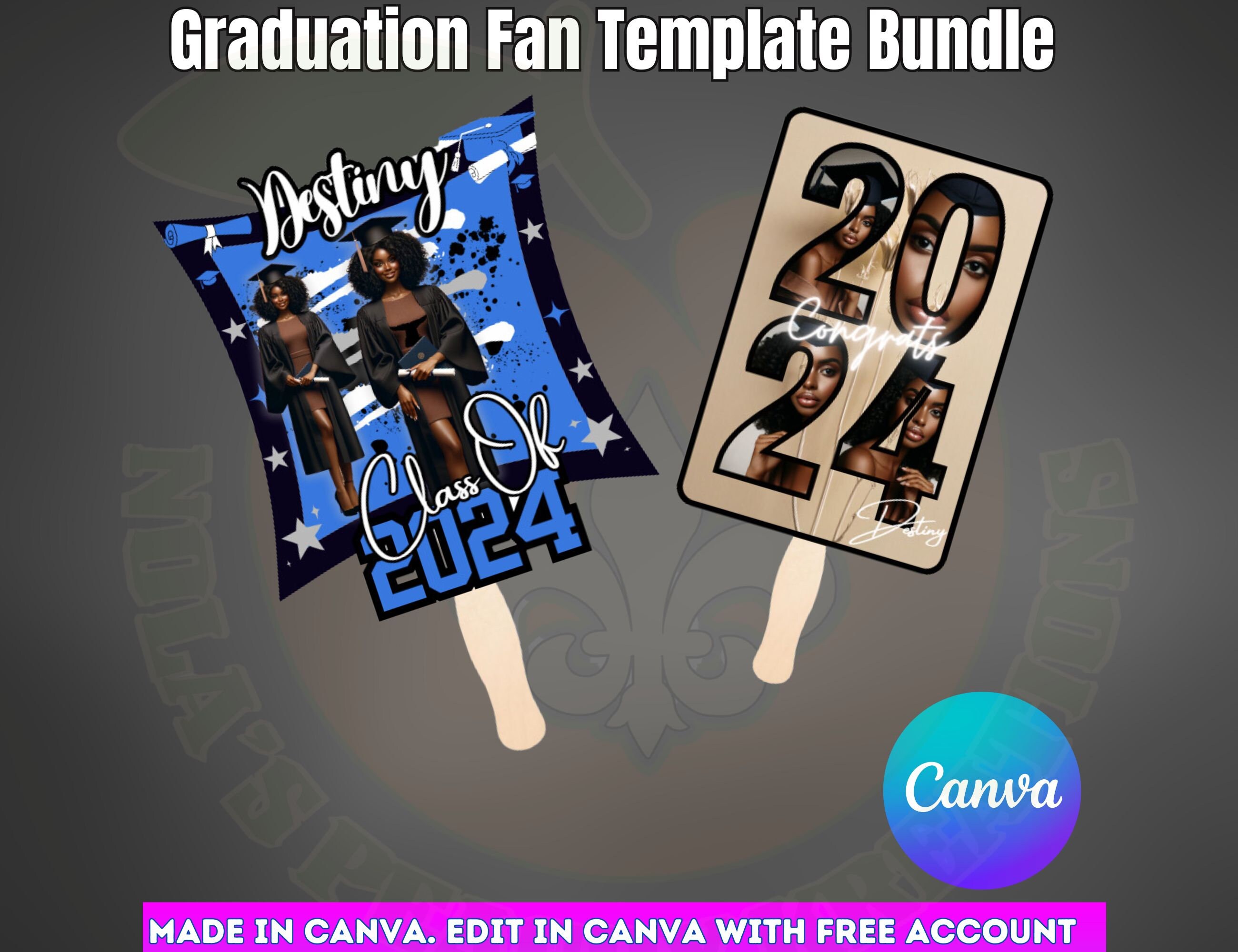 2024 Graduation Fan Bundle - Editable Text and Colors. DIY Handheld ...