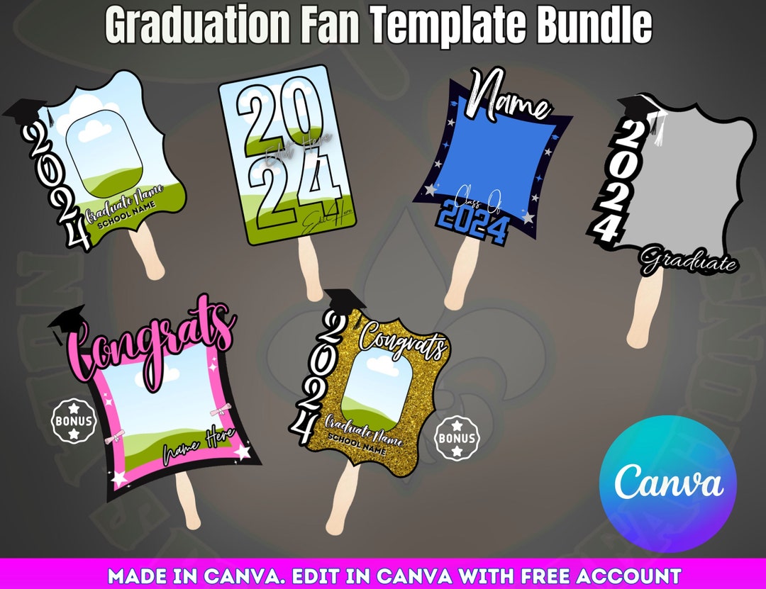 2024 Graduation Fan Bundle - Editable Text and Colors. DIY Handheld ...