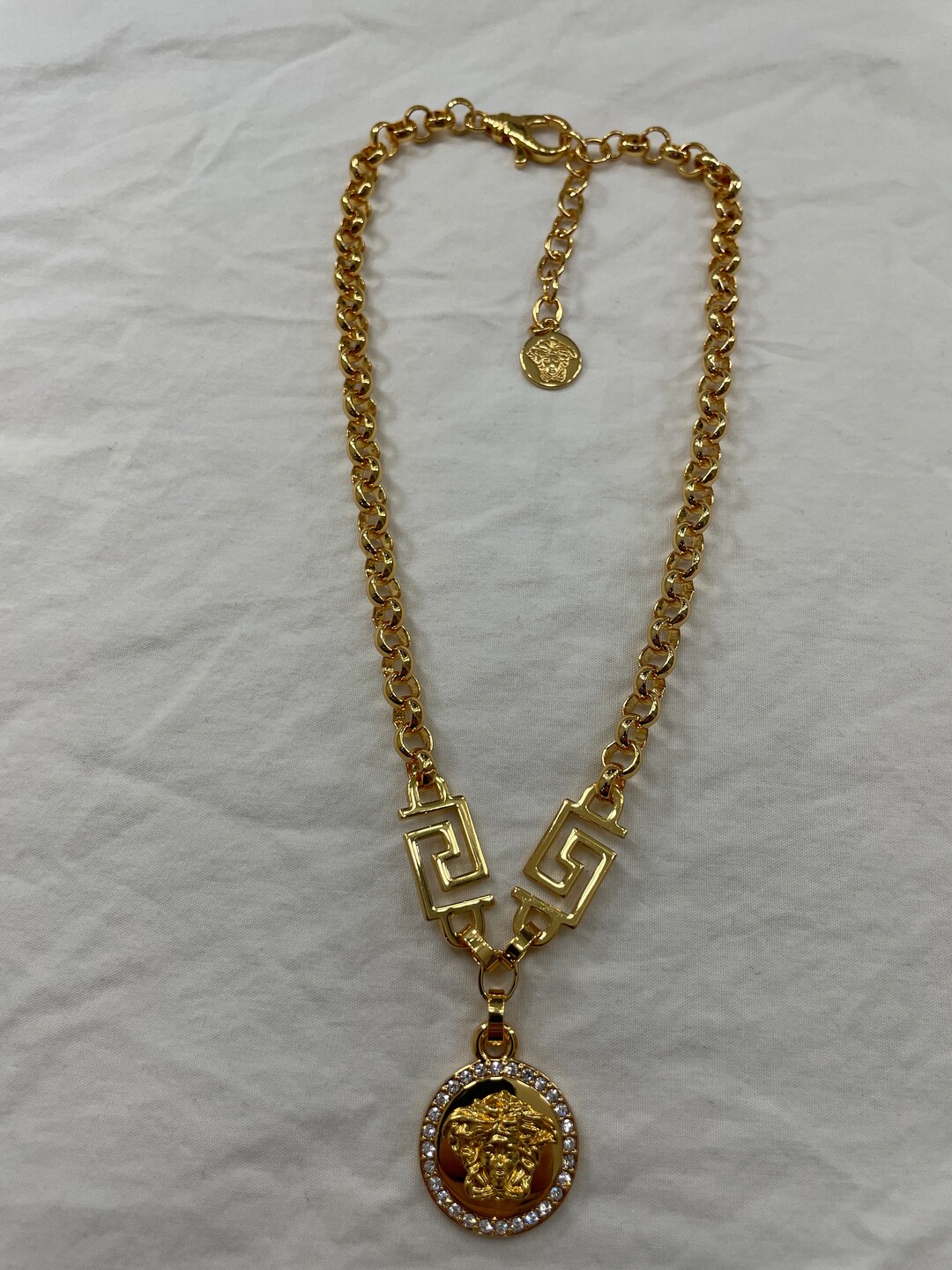 Vintage Versace Gold & Rhinestone Round Pendant Necklace Plus Box - Etsy