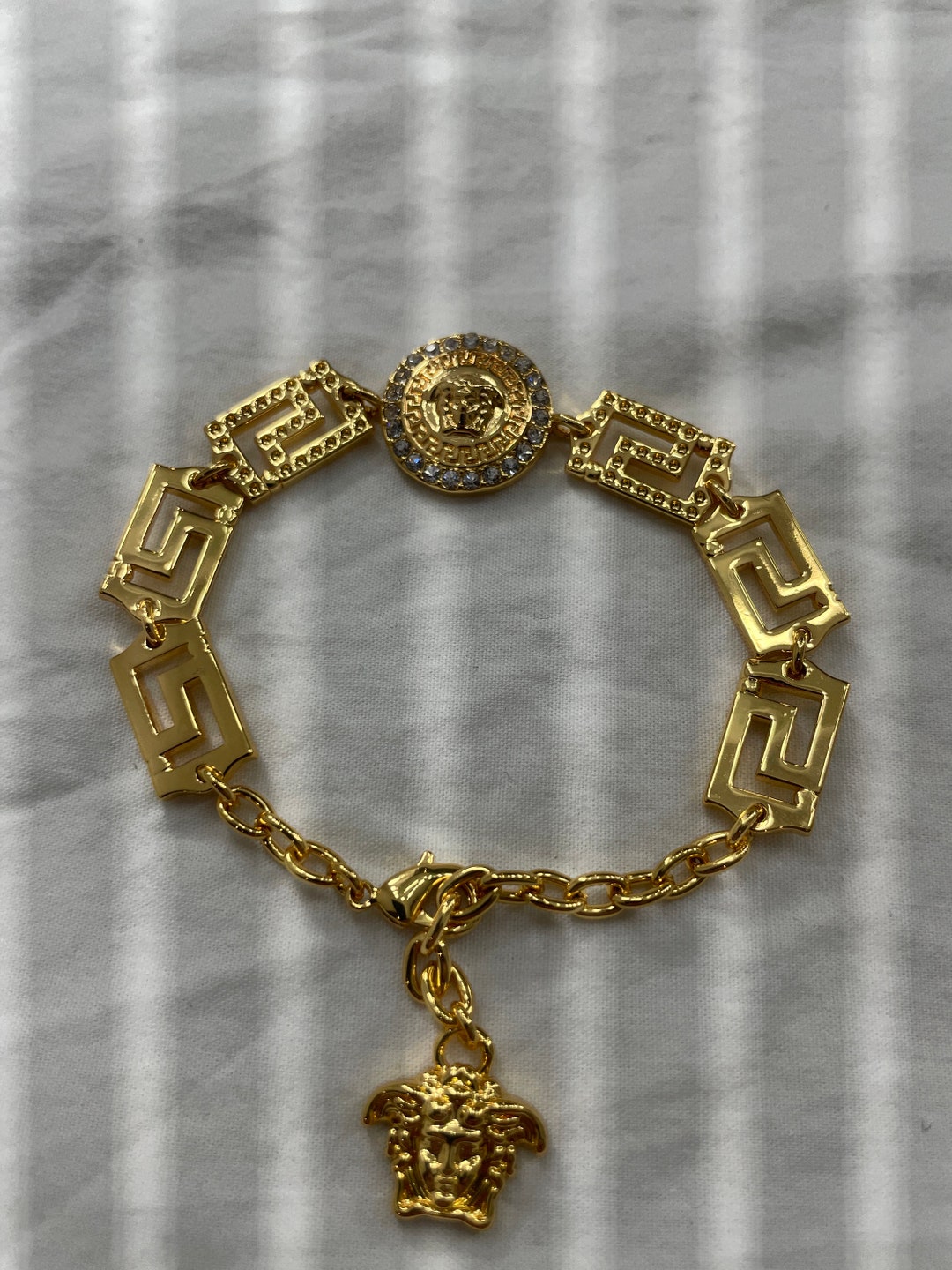 Vintage Versace Gold & Rhinestone Pendant Bracelet With Giftbag - Etsy