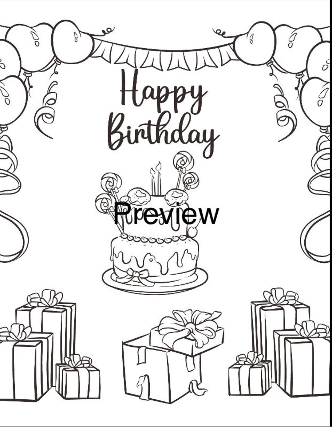 Happy Birthday Coloring Page Printable Birthday Activity Etsy