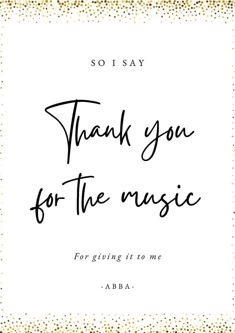 ABBA Quote - Digital Poster -thank You for the Music - - Etsy