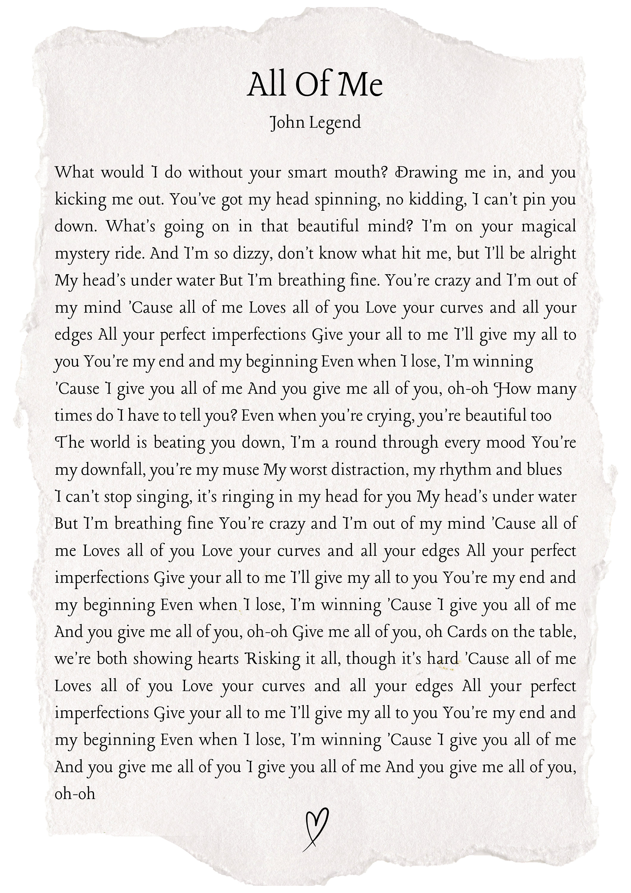 ALL OF ME Song Lyrics John Legend. First Dance Song. Digital Download ...