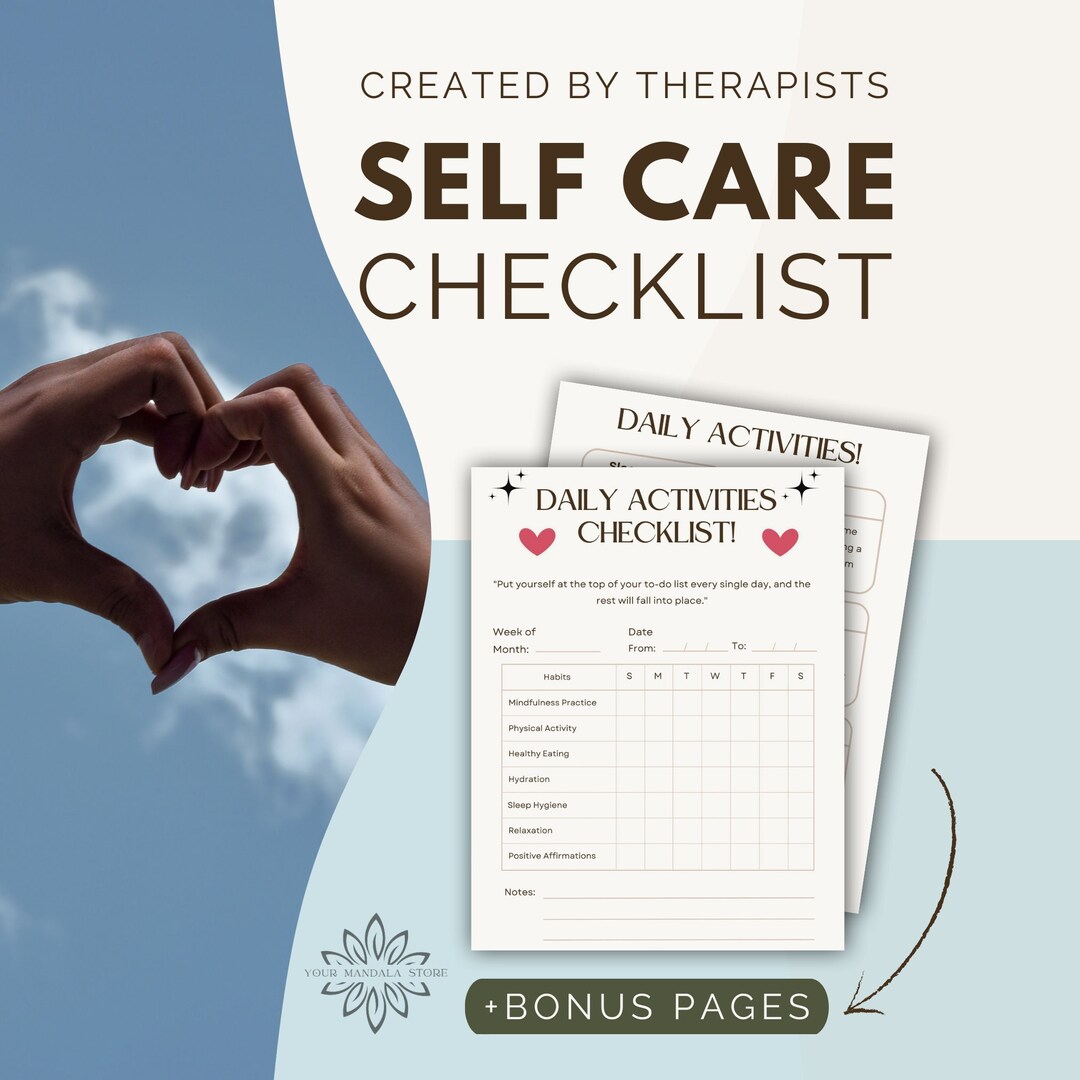 Daily Self Care Checklist Printable Self Care Activity Planner Template ...