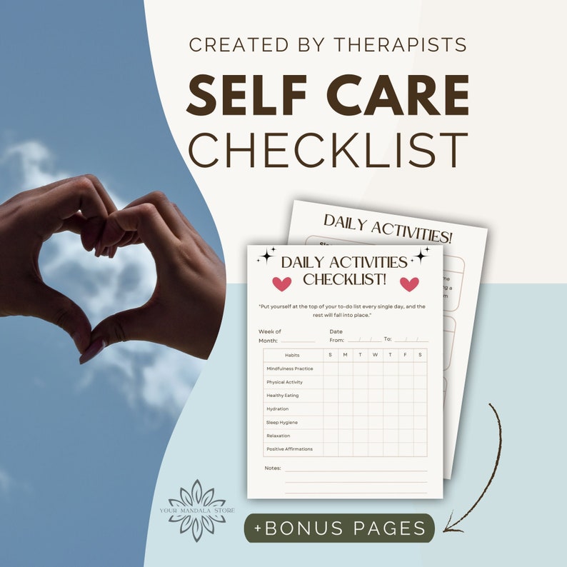 Daily Self Care Checklist Printable Self Care Activity Planner Template ...