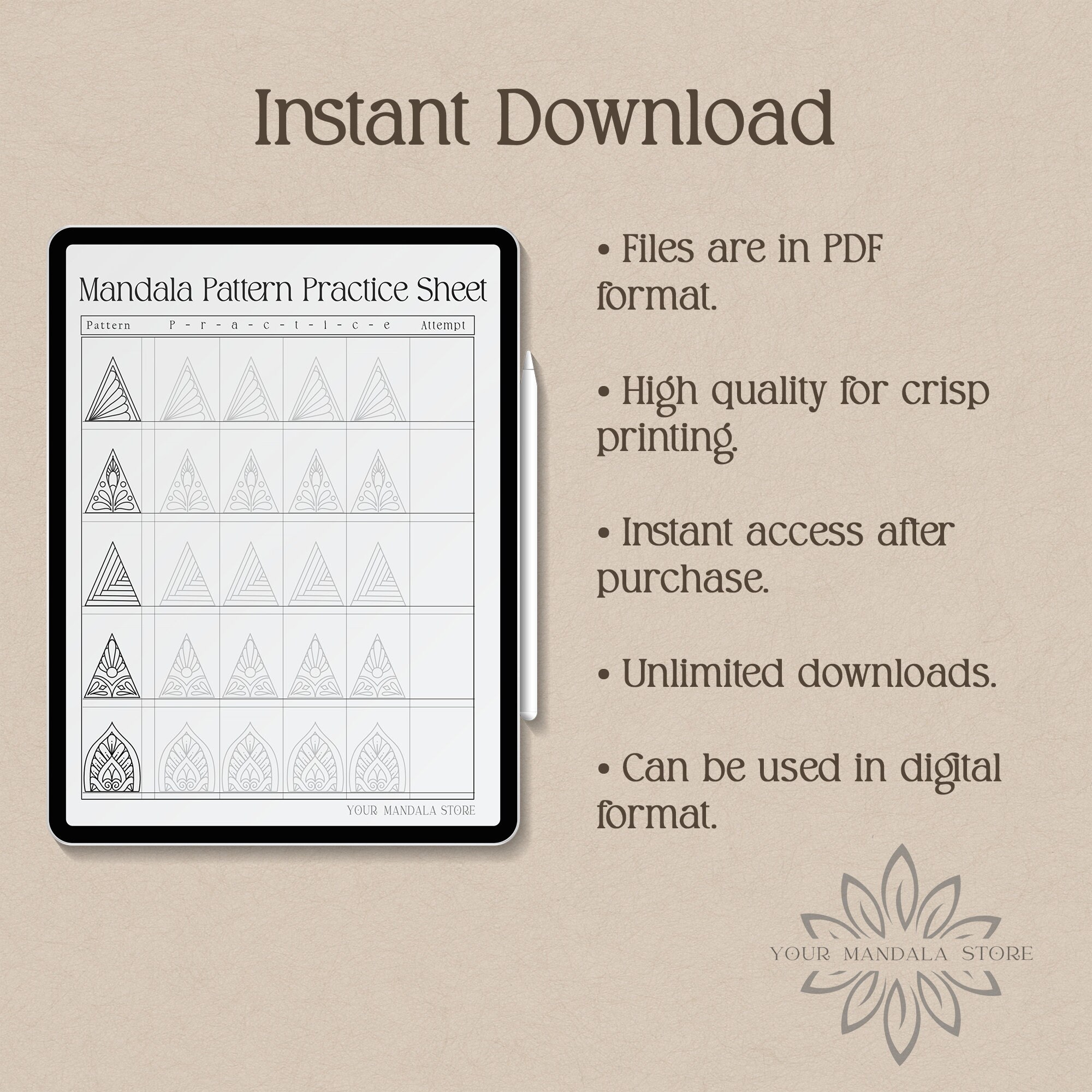 30 Patterns Mandala Pattern Practice Sheets PDF Digital - Etsy