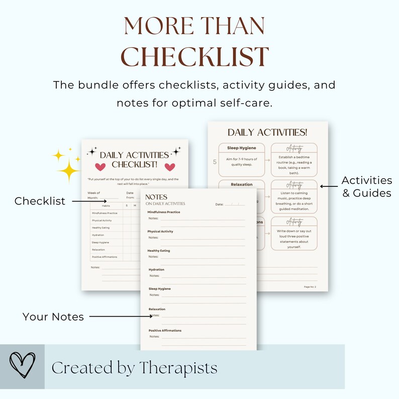 Daily Self Care Checklist Printable Self Care Activity Planner Template ...