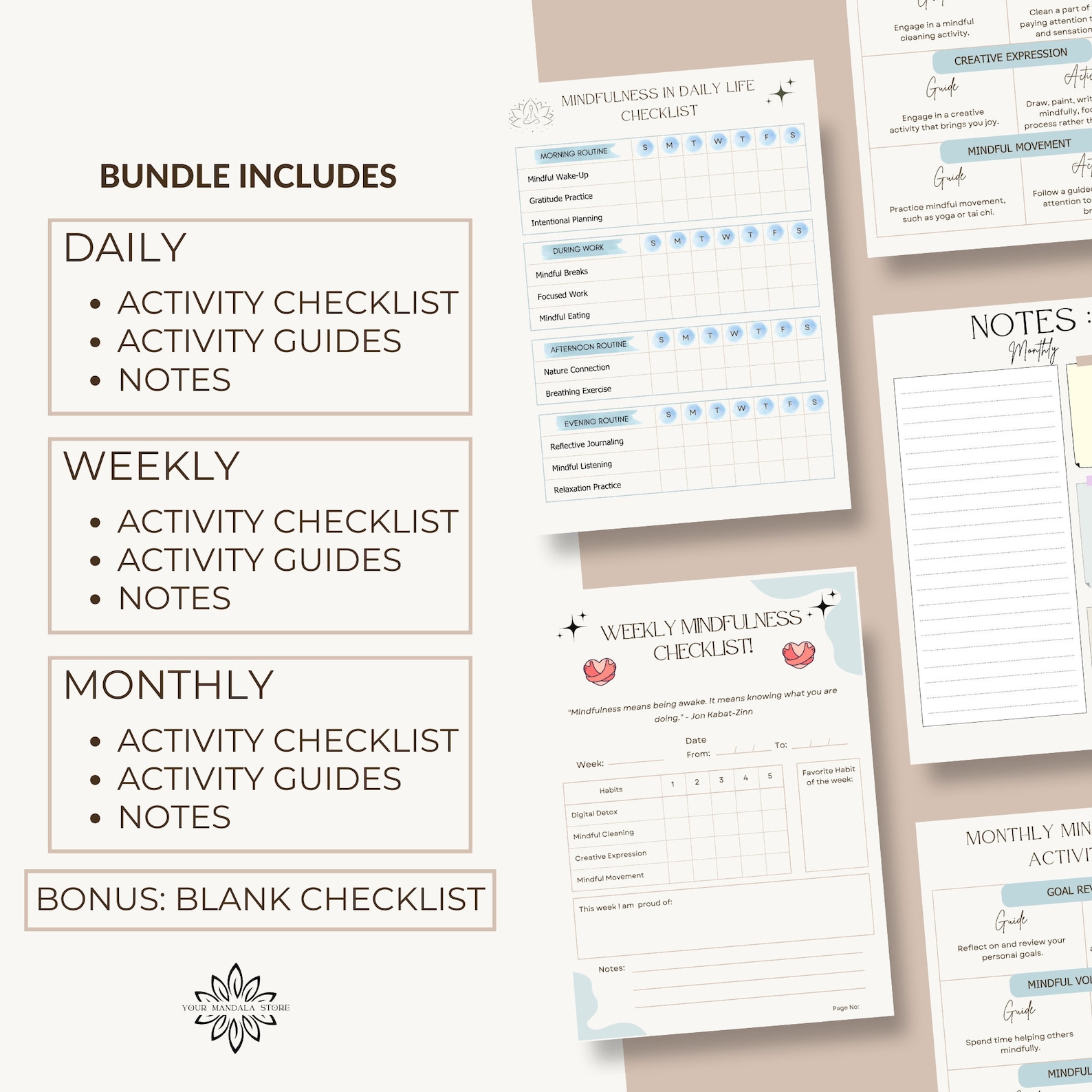 Daily Mindfulness Activity Checklist for Self Care Routine Printable ...