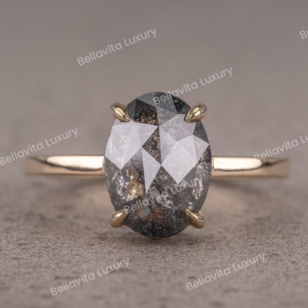 Oval Salt and Pepper Diamond Ring Salt and Pepper Oval - Etsy