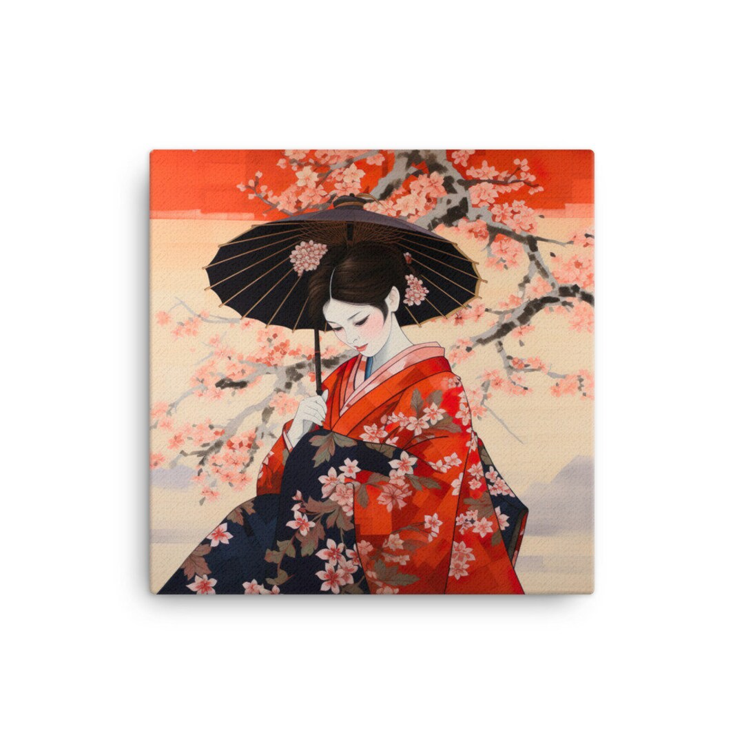 Japanese Geisha Canvas, Aesthetics of Geisha: Grace Under the Blooming ...