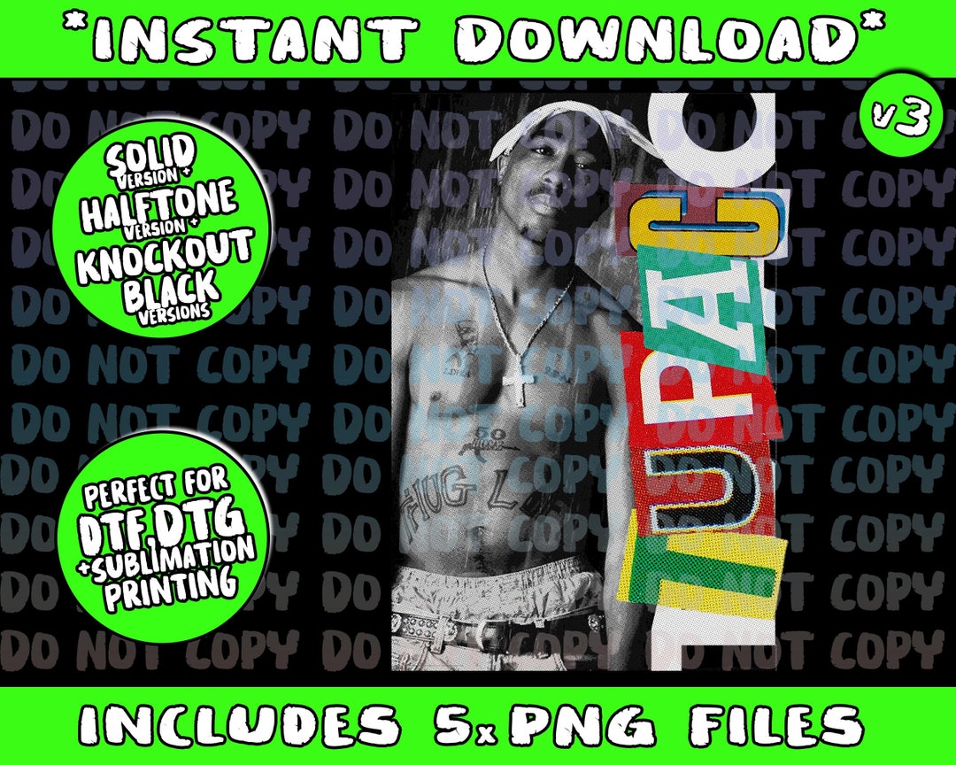 90s Bootleg Style 2pac Shakur Rap Artist Legend Black White Rapper DTF ...