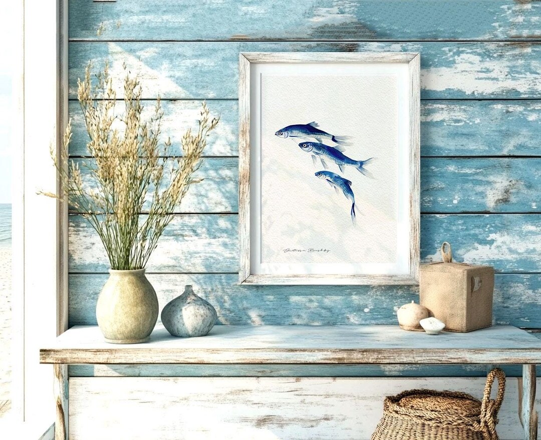 Fish Art Print. Blue Ink Fish Print. Nature Gallery Wall Art. Room ...