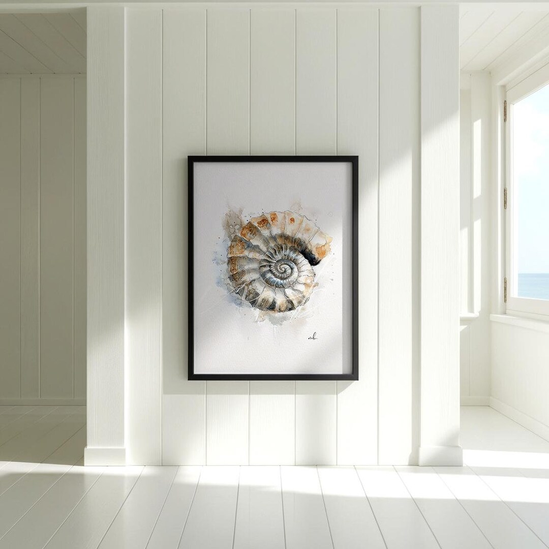 Ammonite Art Print. Fossil Wall Decor. Nautical Coastal Art. Ink ...