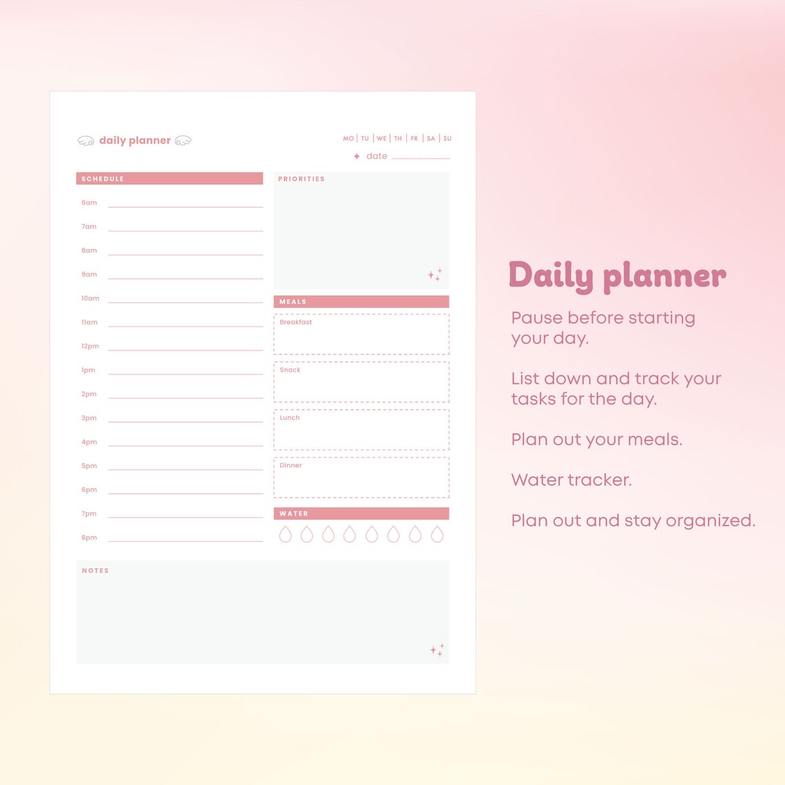 Angel Wing Minimalist Daily Planner Printable | Weekly Planner ...